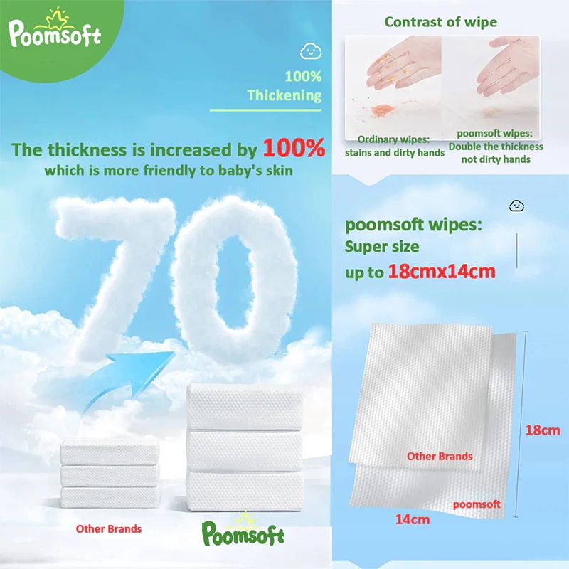 Poomsoft 10 Packs x 100 Sheet Jasmine Scented No-Alcohol Gentle Baby ...