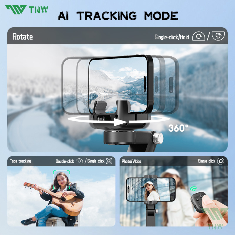 TNW Q19 4in1 Selfie Stick Gimbal Stabilizer AI Face/Object Tracking ...