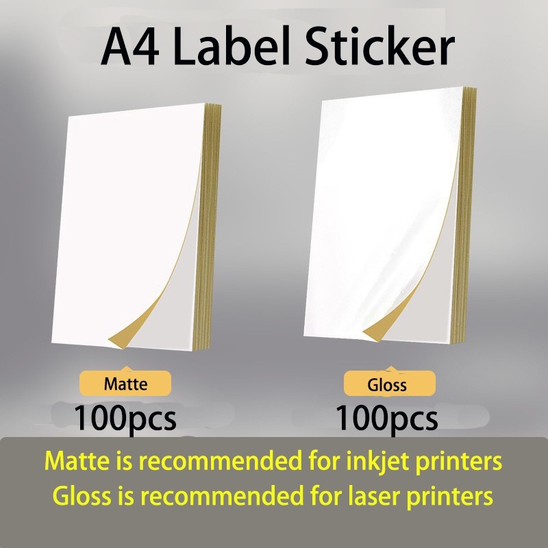 (50 | 100 sheet)Printable Inject Sticker paper Matte, Glossy & Kraft A4 ...