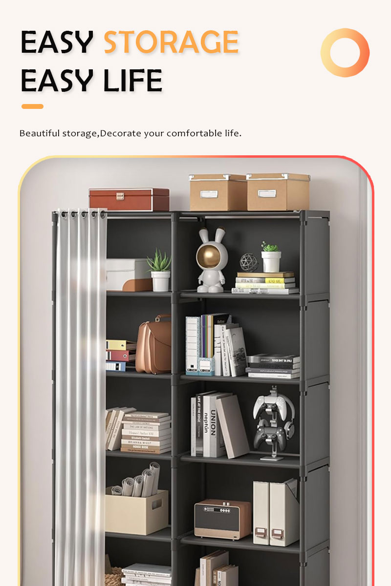 COD⚡️Clothes Cabinet Closet Clothes Storage Wardrobe Sliding Curtain ...