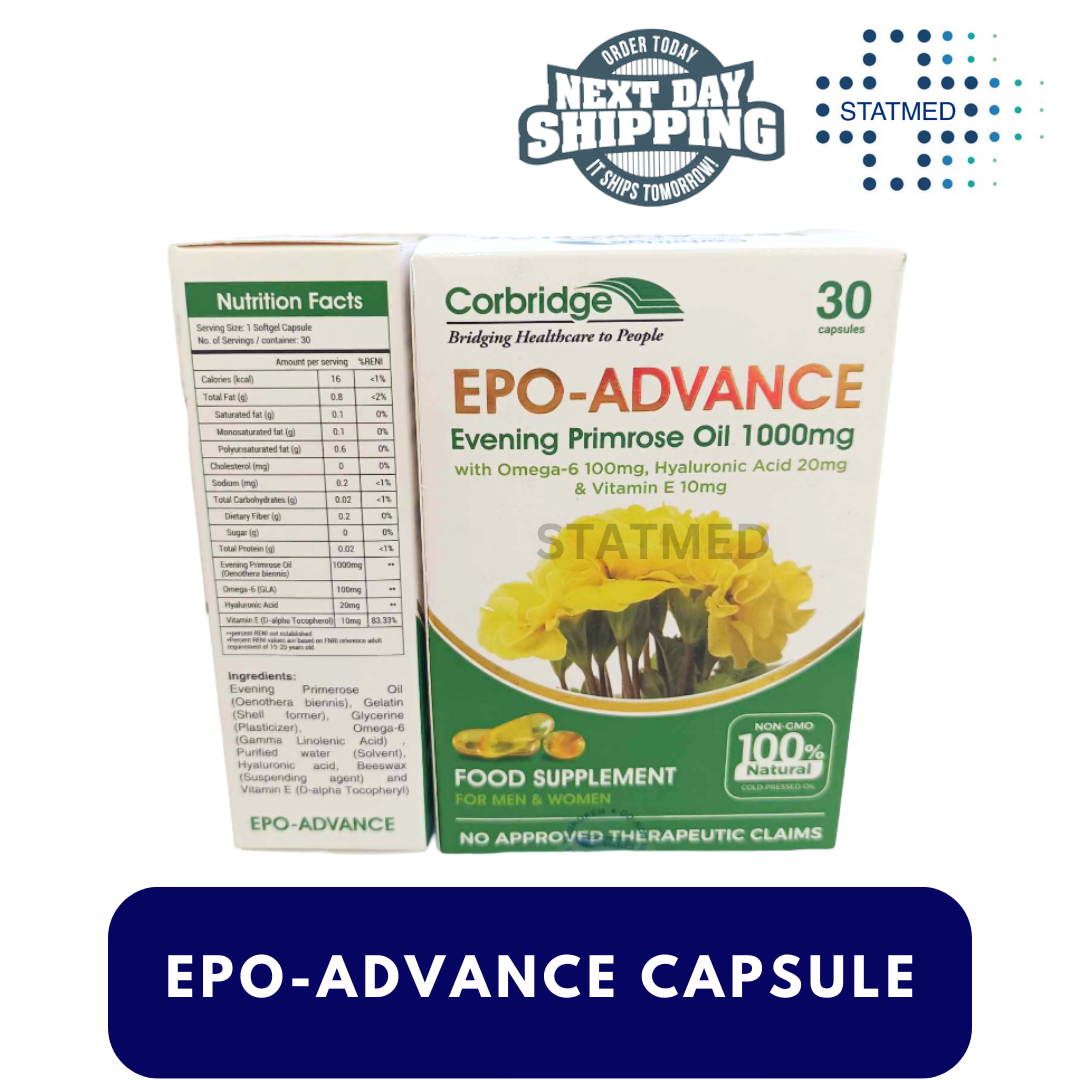 EPO-ADVANCE Evening Primrose Oil 1000mg Capsule Food Supplement l 10 ...