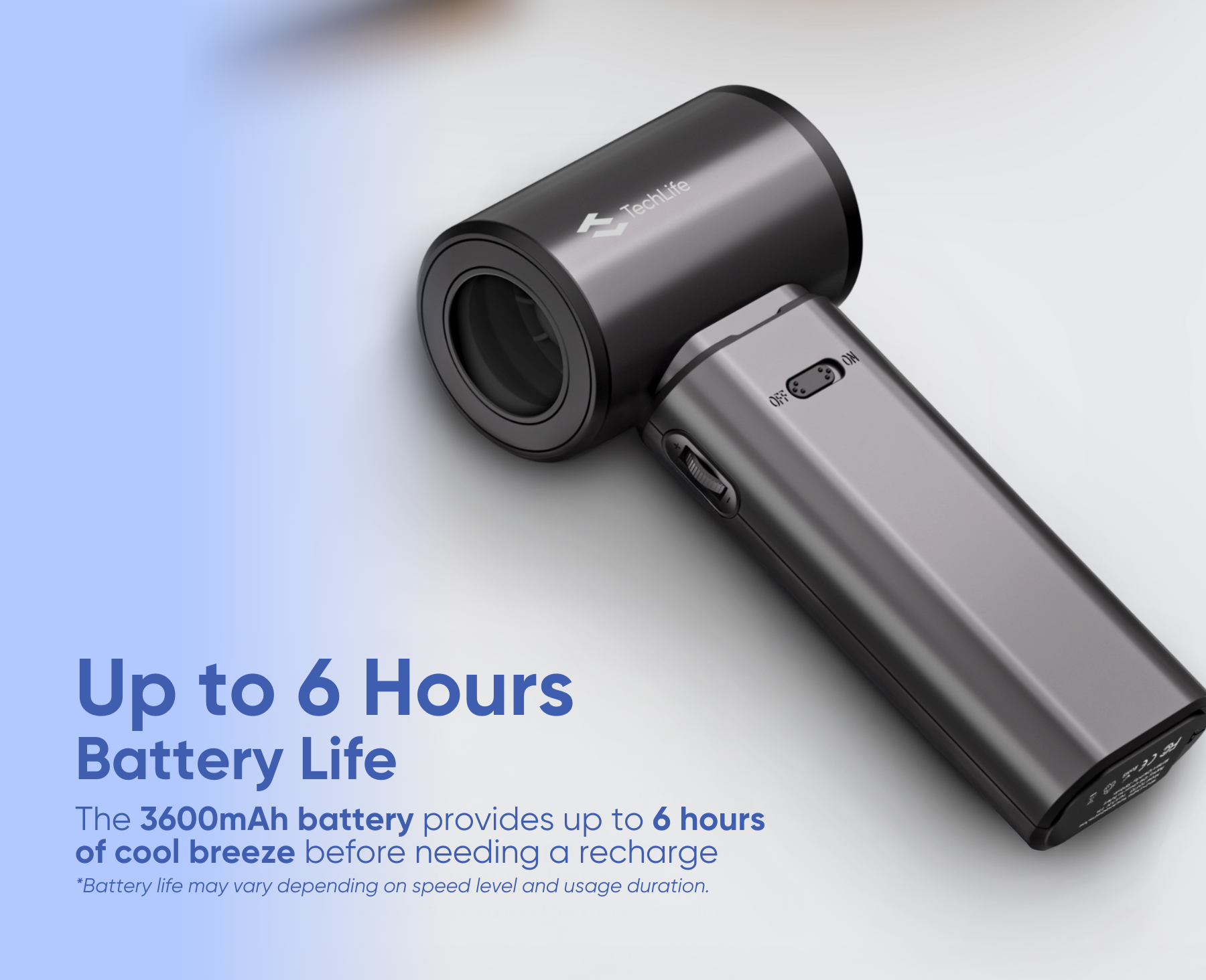 TechLife Handheld Fan Turbo l 100 Speed Levels l Up to 6 Hours Battery ...