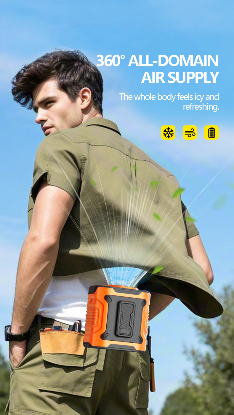 Kuwo Portable Waist Cooling Fan with 5 Speed Adjust 10000mAh Power Bank ...