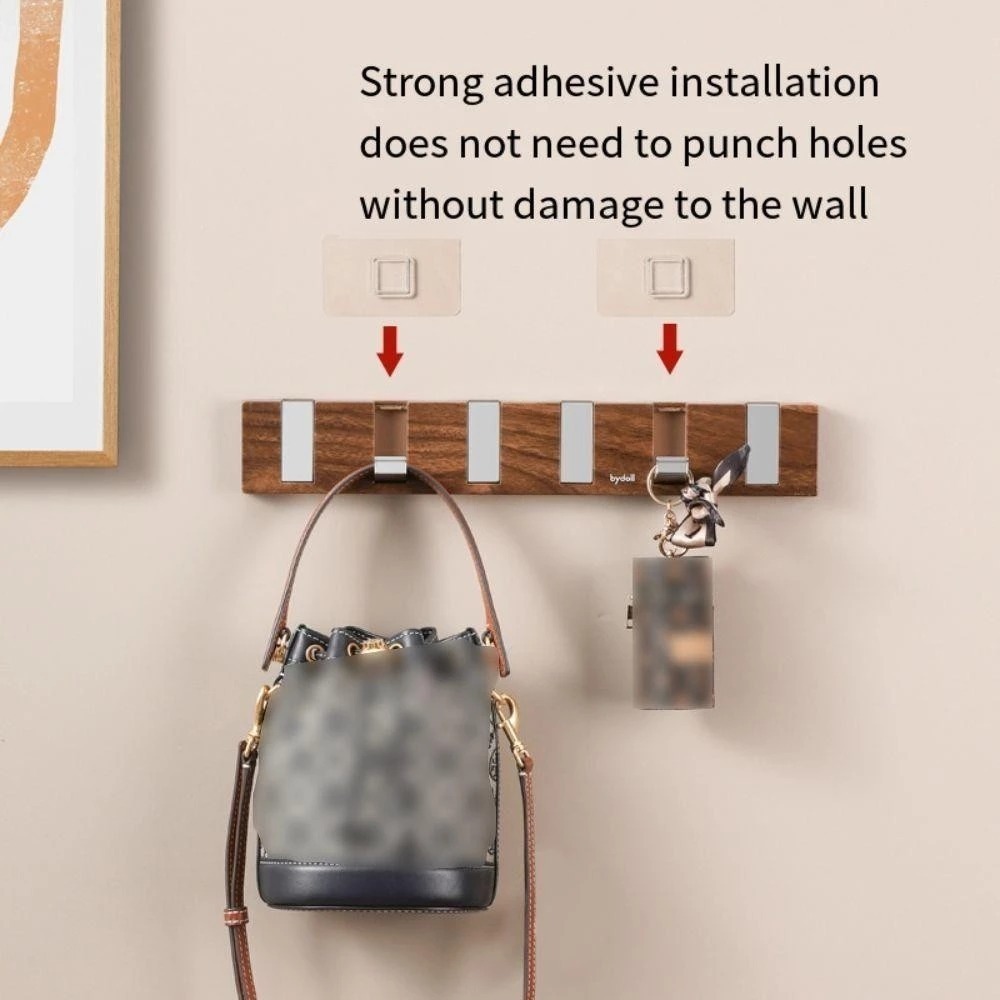 Wooden Wall Mounted Folding Hook Rack Space Saving Wooden Hanger For