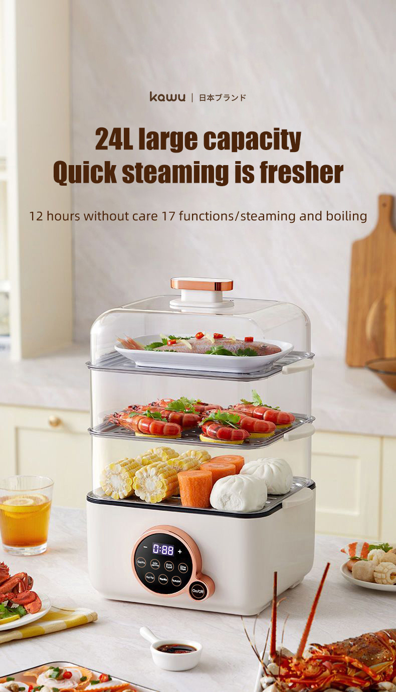 Kawu Multifunction Electric Steamer 3Layers 24L Large Capacity Hot pot Cooker steamer for siomai ...