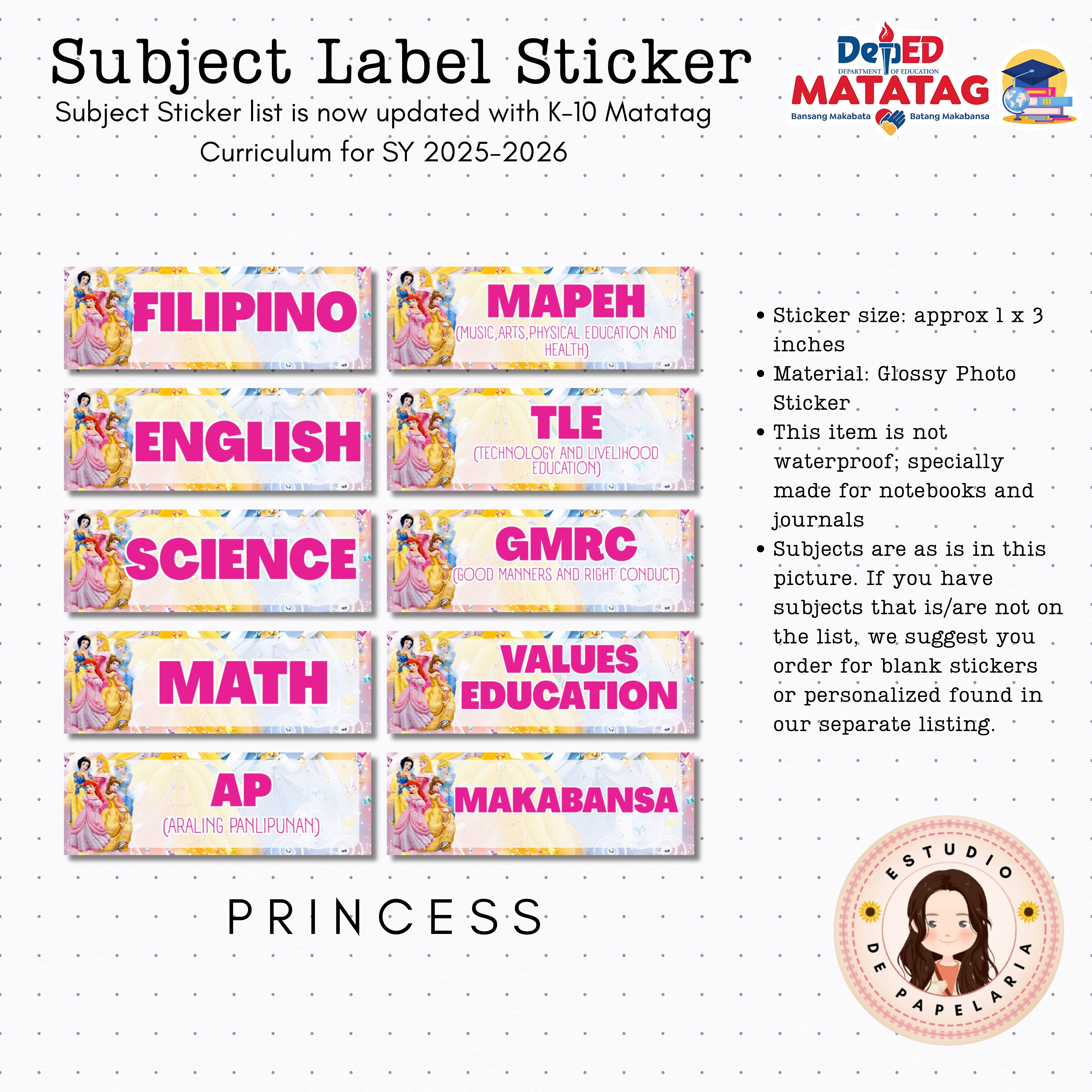 Estudio | 10 Subject Label Matatag Curriculum Sticker (UNCUT) | Shopee ...
