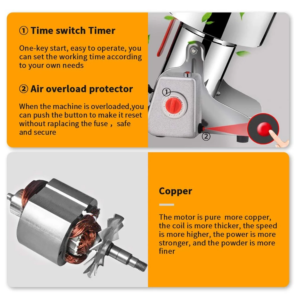 5000W 1200G Electric Food Processor Blender Heavy Duty Grinder Coffee ...