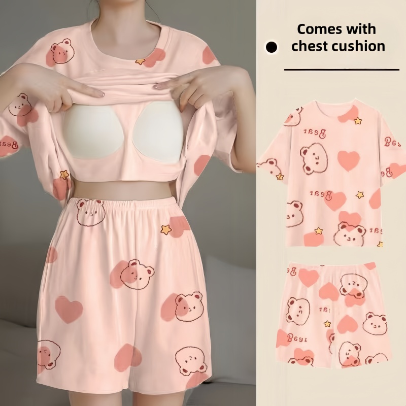 ALON summer cute pajama with bra set padded pajama for woman cotton ...