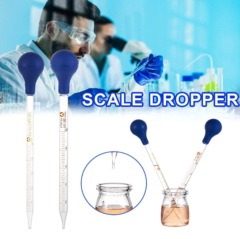 BT- GRADUATED PIPETTE DROPPER GLASS WITH RUBBER BULB SIZES 1M/5ML/10ML ...