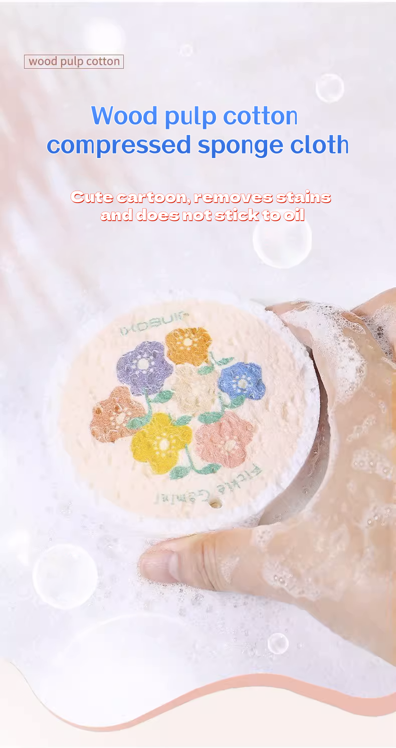 【☀️ES】Wood Pulp Cotton Dishcloth Thickened Compressed Sponge Wipe Non-stick Oil Brush Pot ...