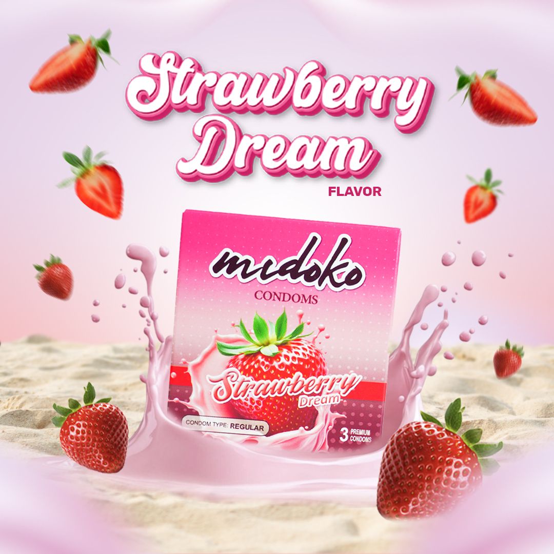Midoko Strawberry Dream Condoms – Flavored, Ultra Thin, Lubricated ...