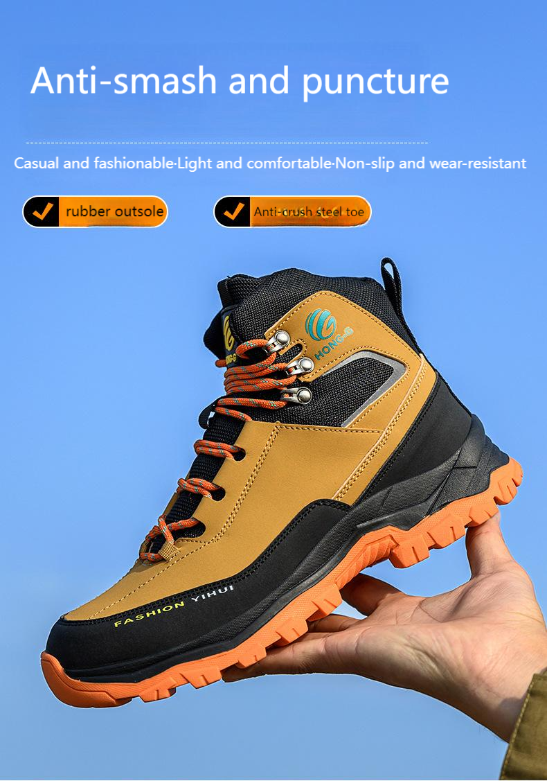 Puncture and impact resistant safety shoes, high-top steel toe ...