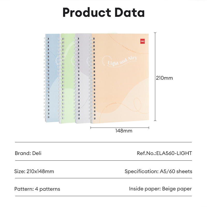 Deli 5PCS Thick A5 Spiral Notebook 60Sheets Binder Notebook Student ...