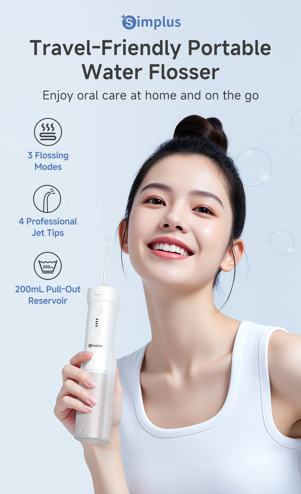 Simplus Water Dental Flosser Cordless Oral Irrigator 200ML Rechargeable ...