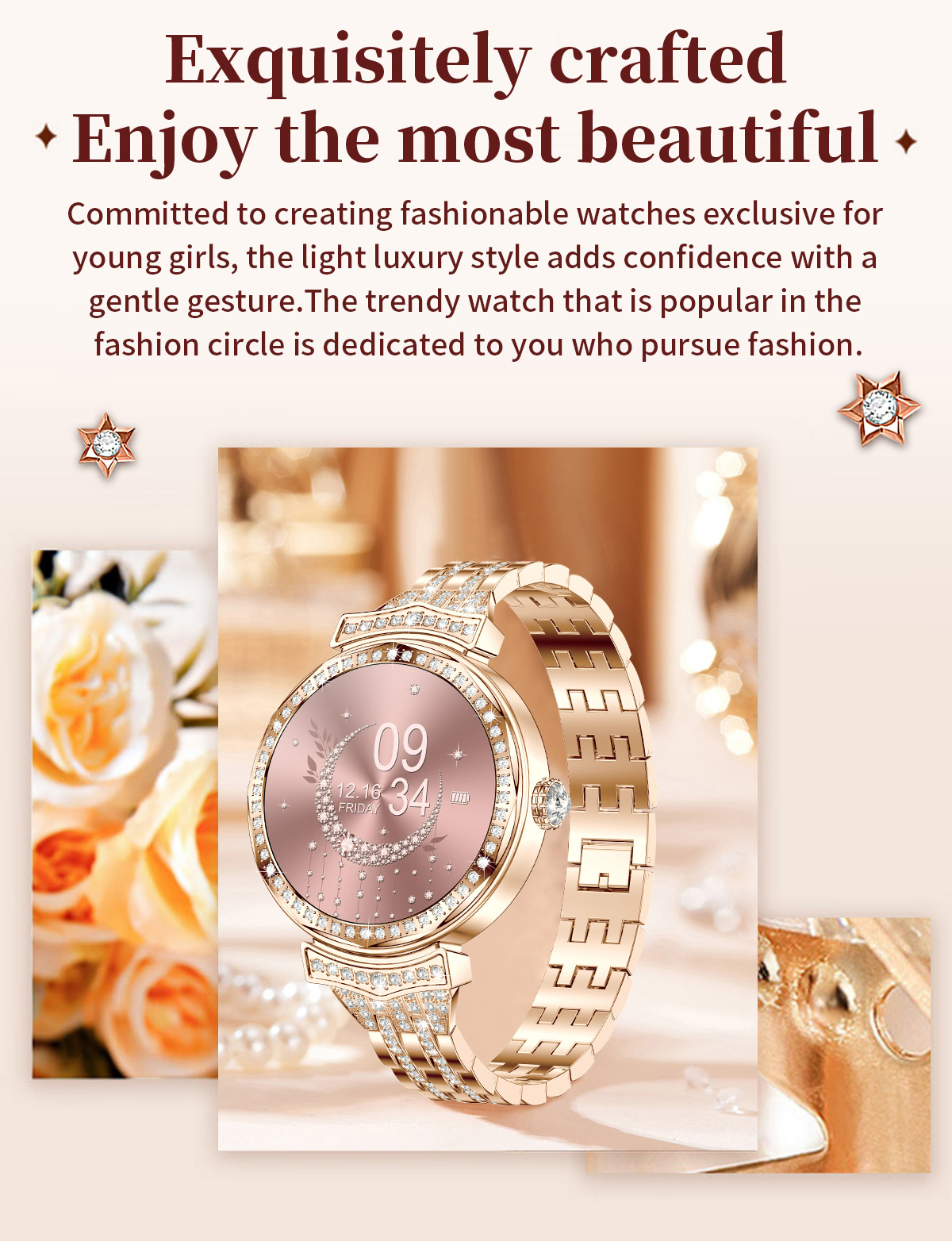 Aolon Venus Smartwatch For Woman Diamond Female Health Custom Wallpaper ...