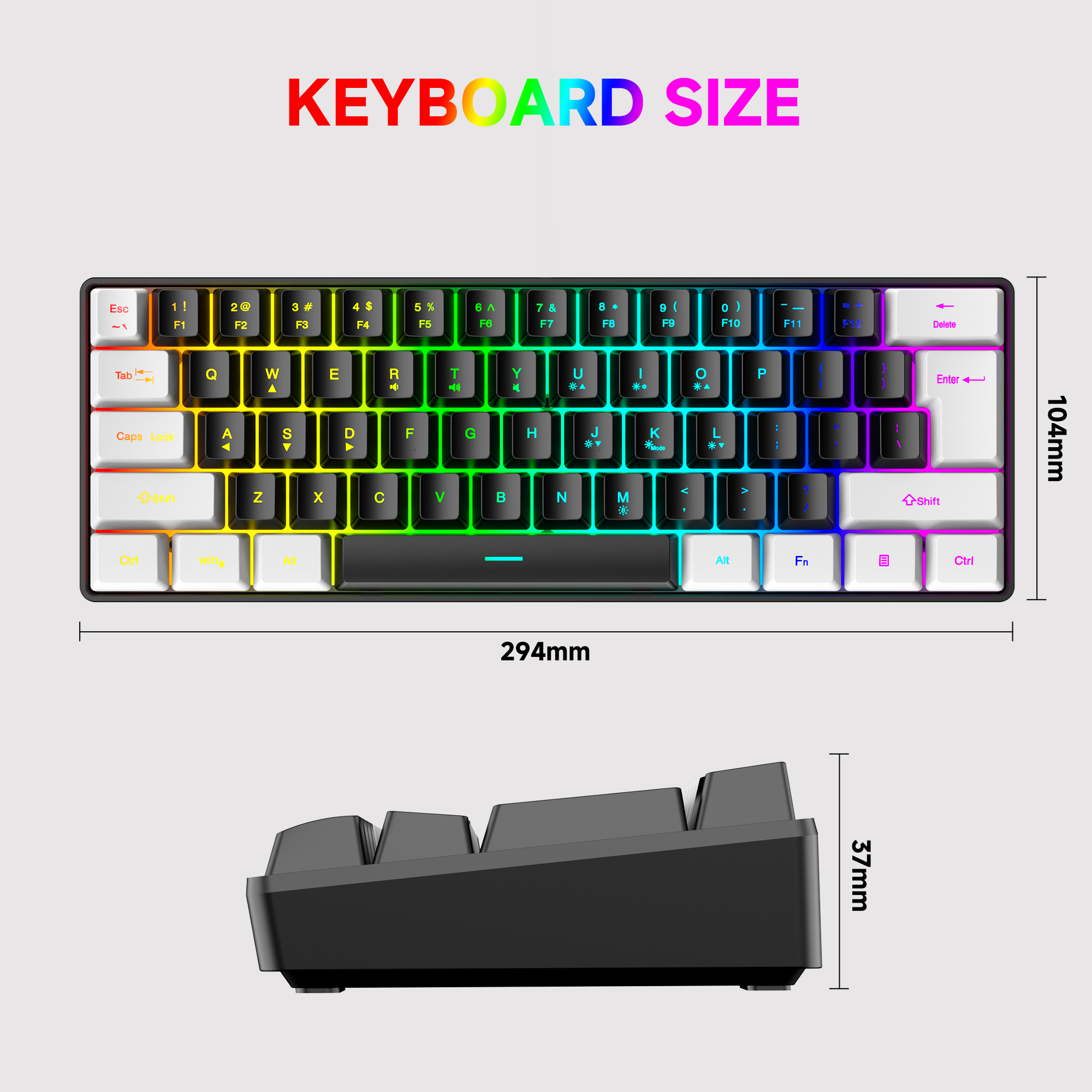 61-key RGB Membrane Keyboard Set Colorful MINI Black And White Gaming ...