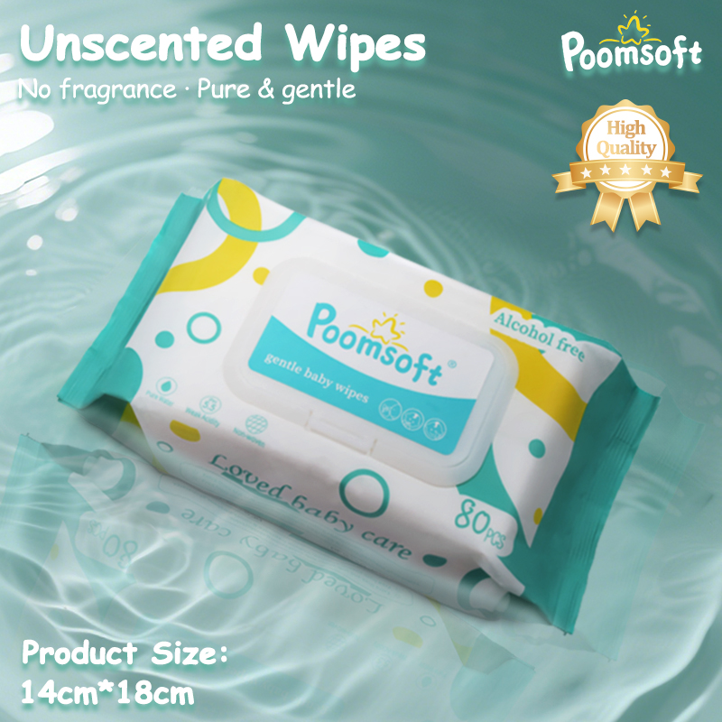 Poomsoft 80 Sheet Alcohol-Free Unscented Baby Wipes Wet Tissue Wipes ...