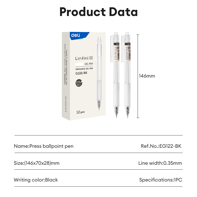 Deli 1PC 0.35mm Press Ballpoint Pen Gel Pen Full Needle Tube EG122 ...