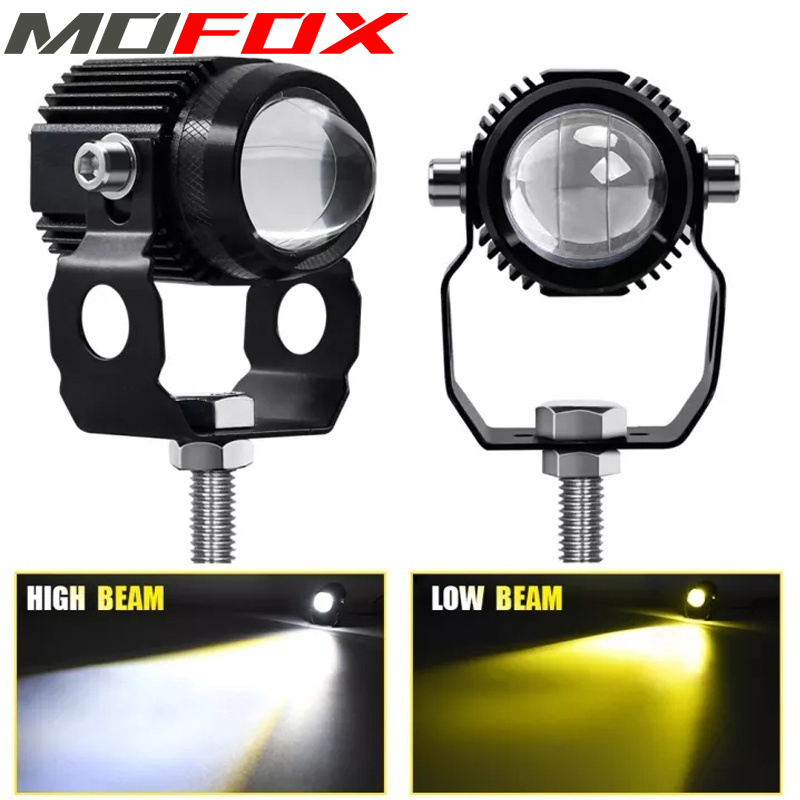 MOFOX 1Pair V2 Laser Gun Mini Driving Light Dual Color Hi/Lo Motorcycle ...