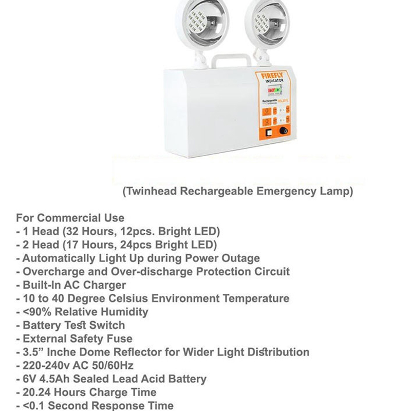 FIREFLY Rechargeable LED Twin Head Lamp Emergency Light Twinhead ...