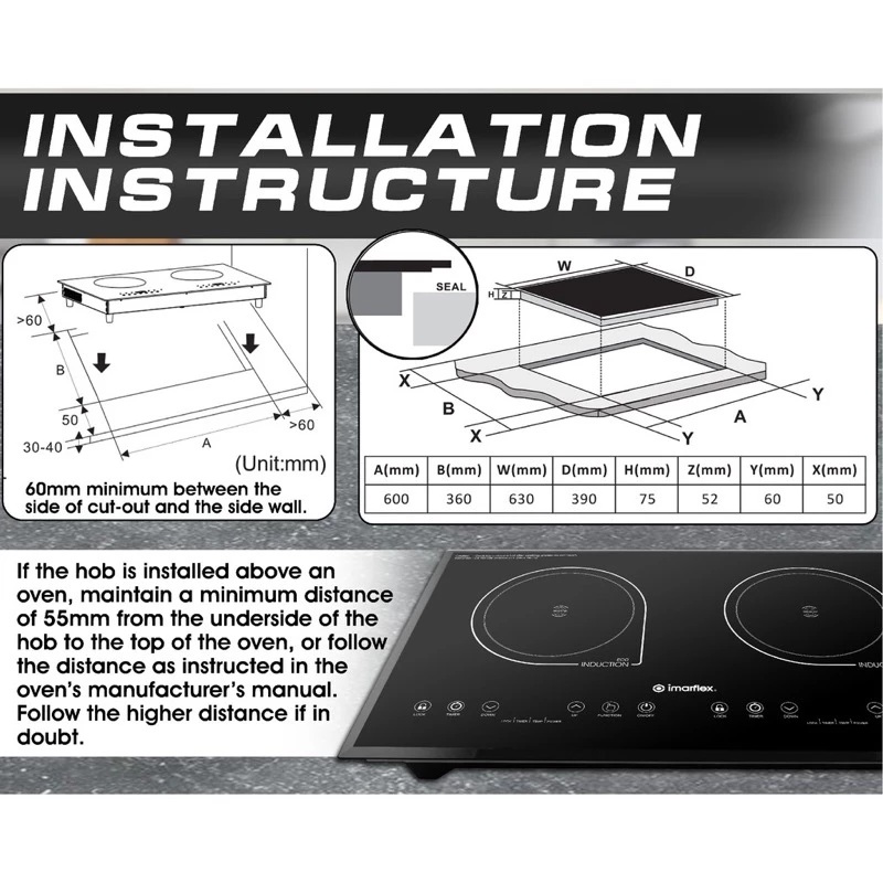 Imarflex IDX-3250B Induction Cooker Double Burner Cooktop IDX3250B ...