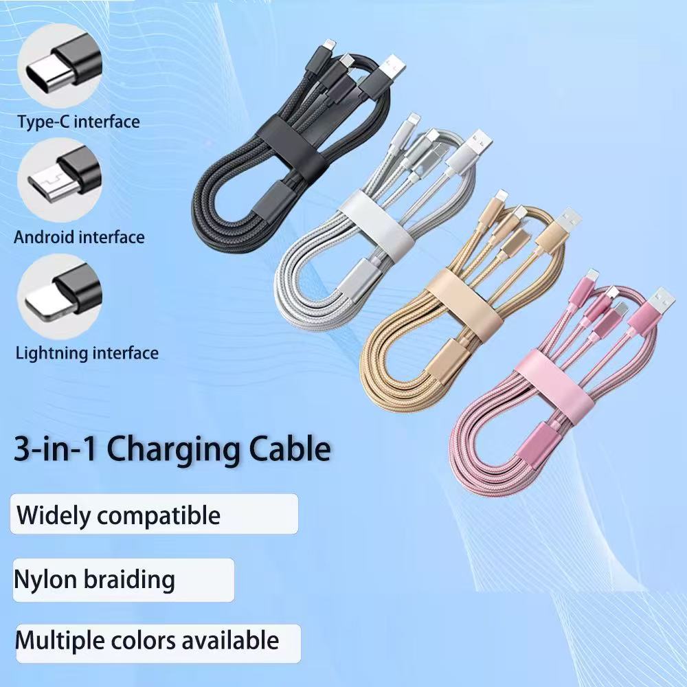 3-in-1 Braided USB Cable (120cm) - Fast Charging for iPhone/Android ...