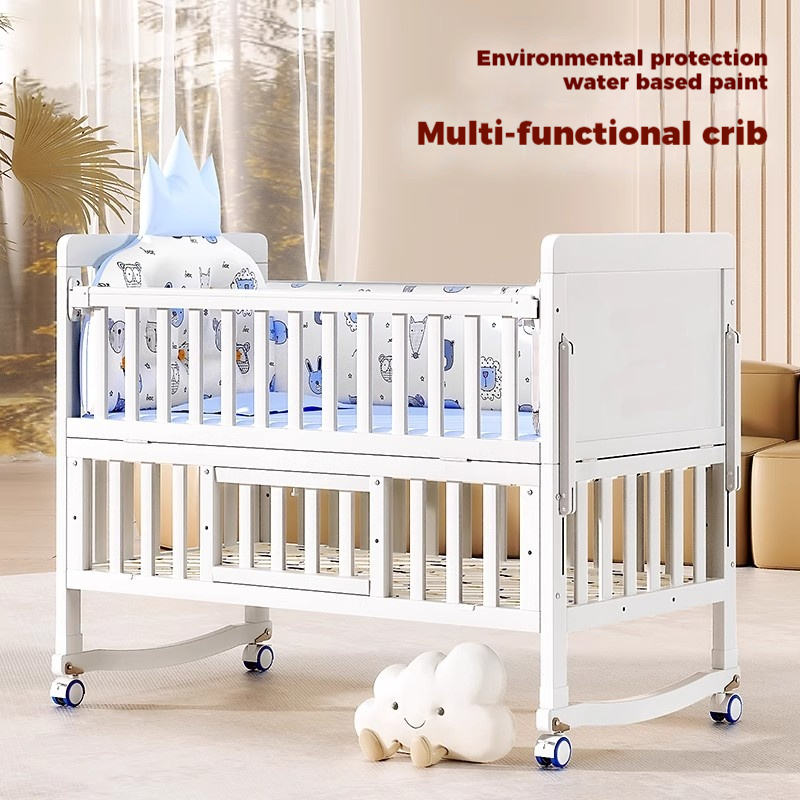 Baby Crib 7-in-1 - Solid Wood Convertible Crib for Baby, European Style ...