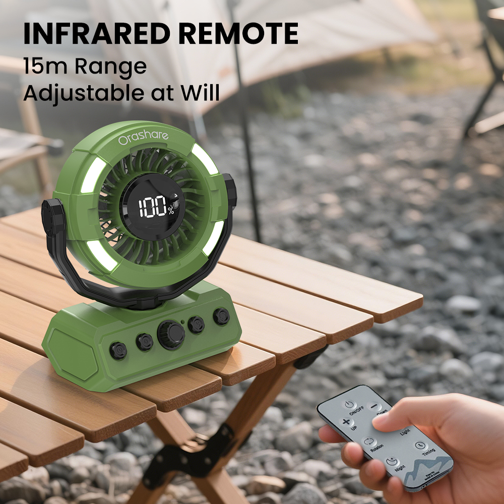 Orashare DF09 20000mAh Rechargeable Camping Fan 100-Speed Remote 180 ...