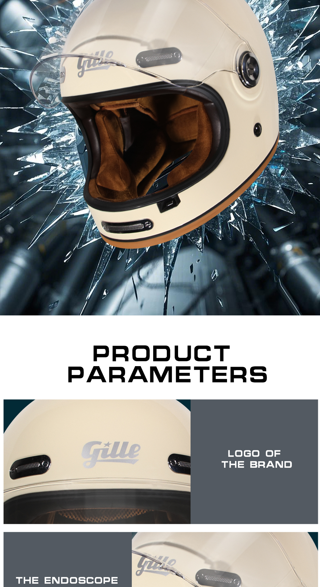 GILLE YM-898 ATAVISTIC Classic Full Face Motorcycle Helmet Single Visor ...