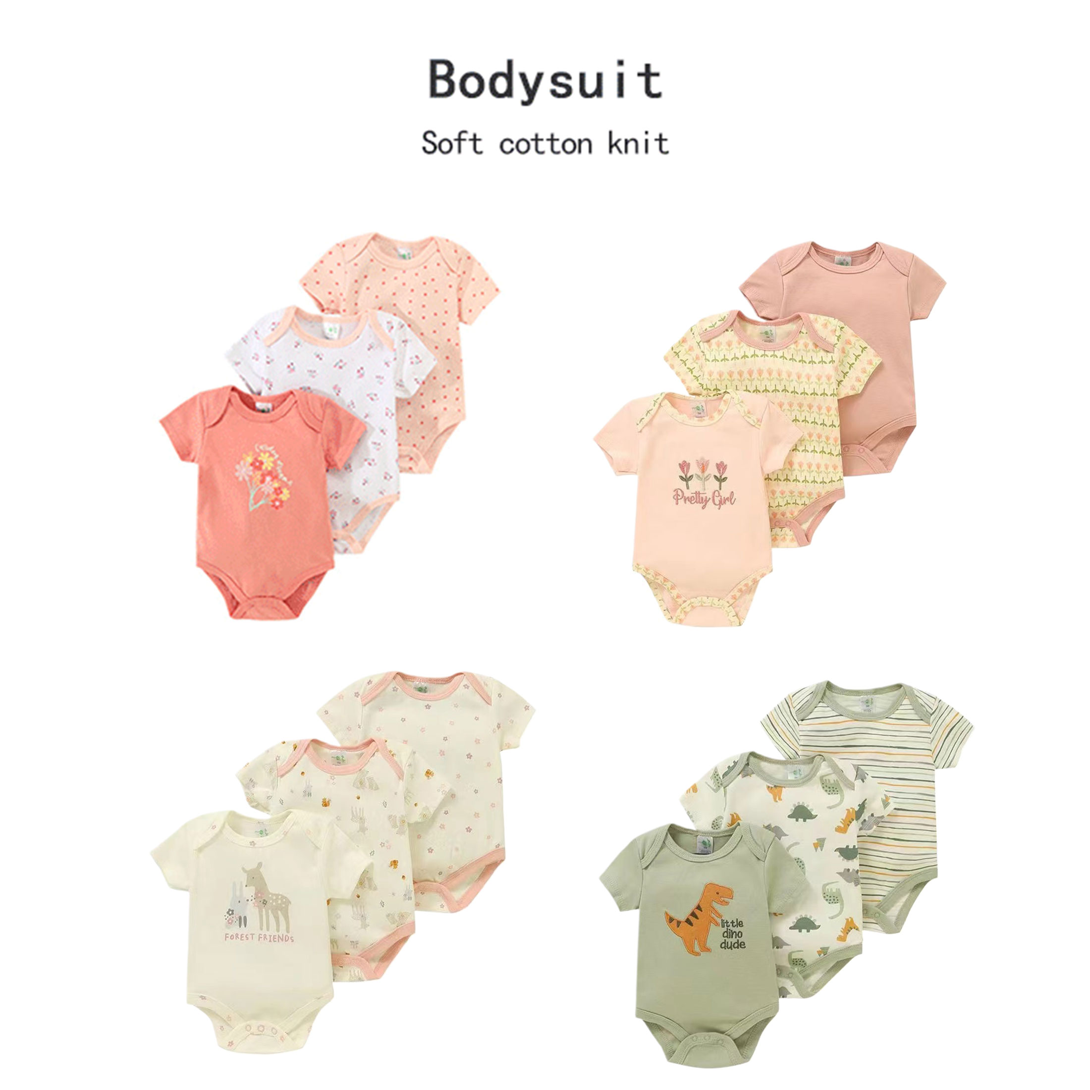 CICI Baby Cute 3pcs Set Cotton Romper Bodysuits Onesie Boy Girl Clothes ...