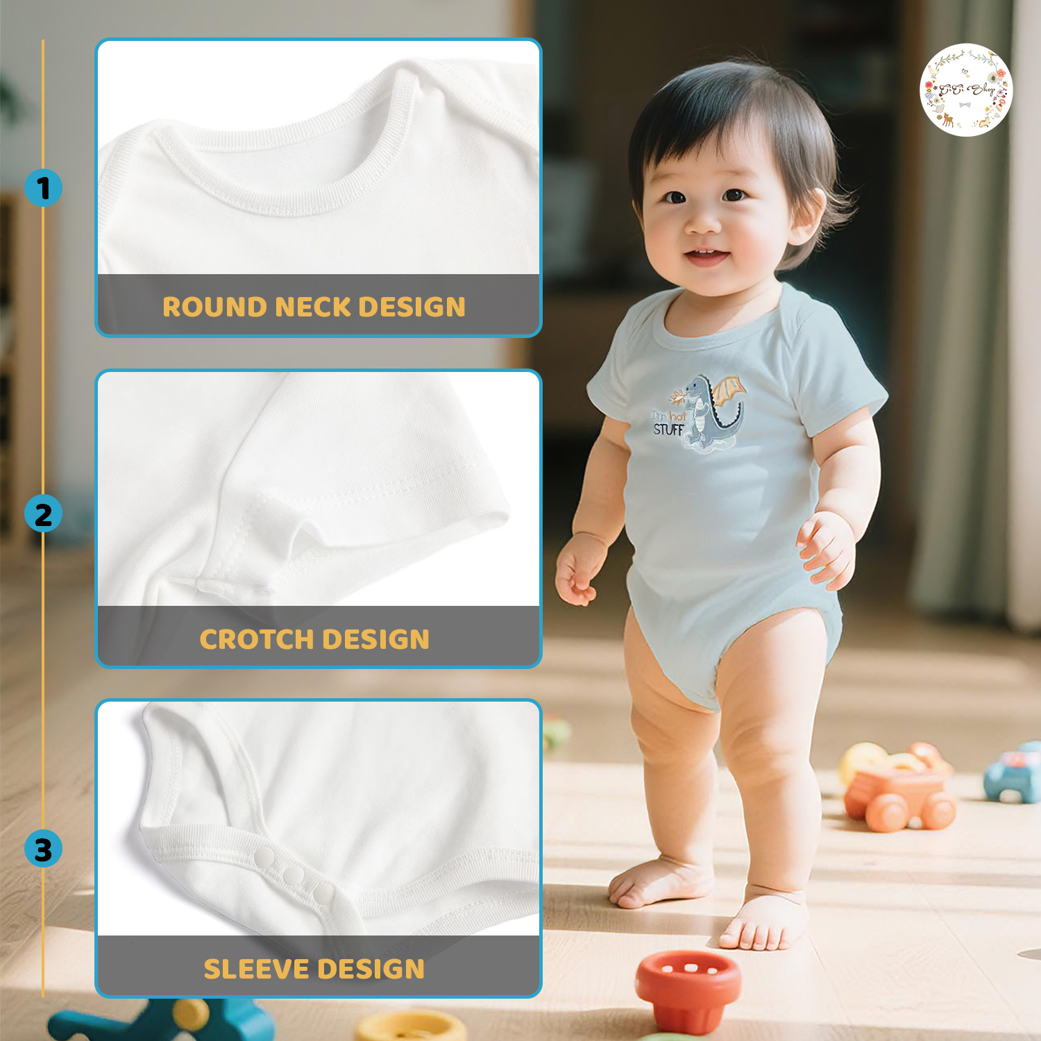 CICI Baby Cute 3pcs Set Cotton Romper Bodysuits Onesie Boy Girl Clothes ...