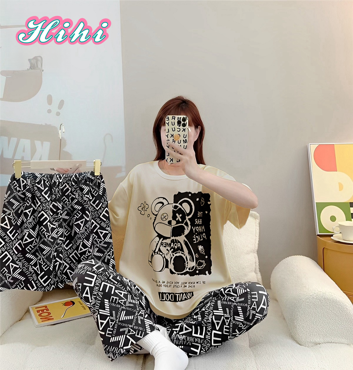 HiHi Cotton 3 in1 short sleeve cartoon comfortable pajamas set Round ...