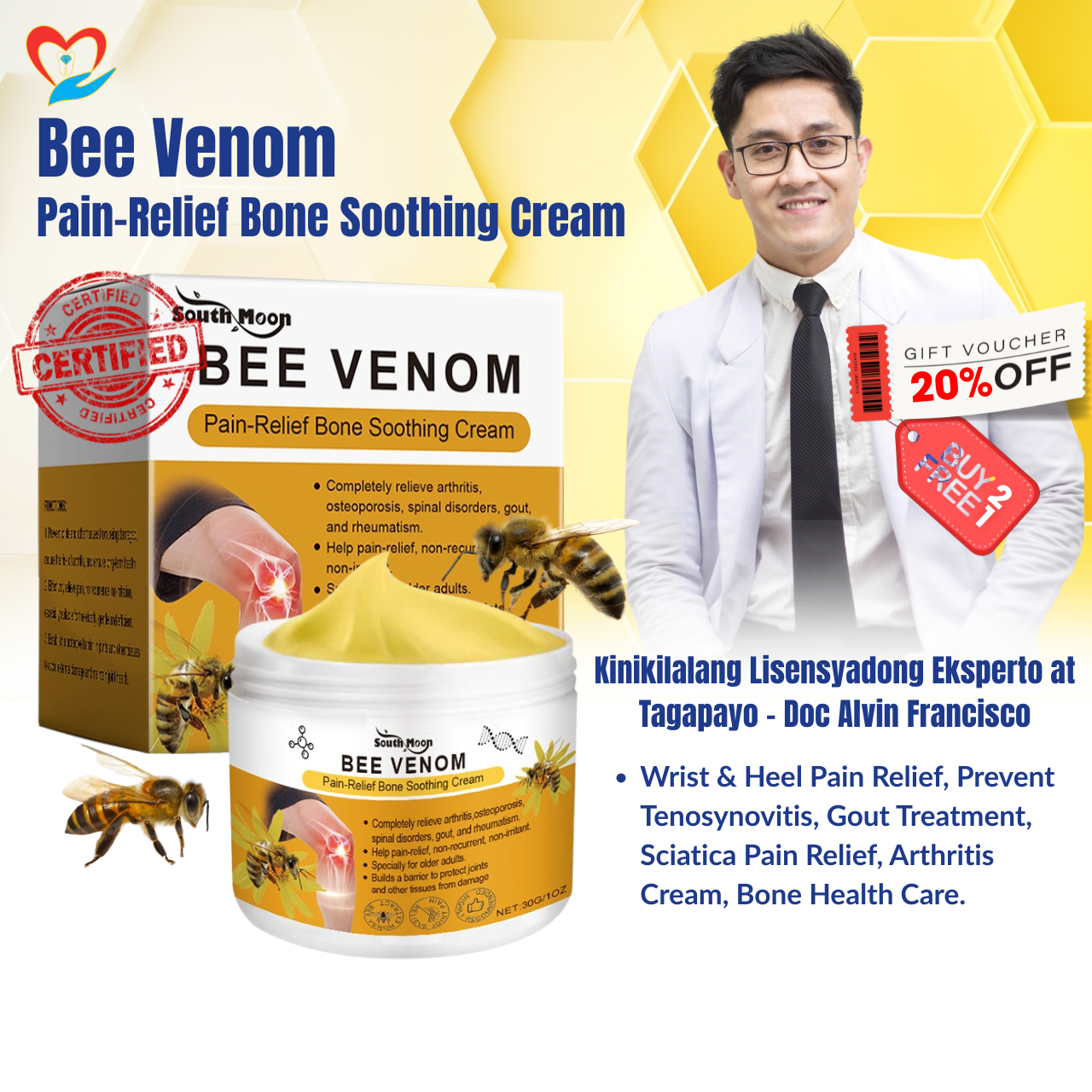 Queen BeeVenom Osteoarthritis Cream, Fast Relief for Joint Pain, Gout ...