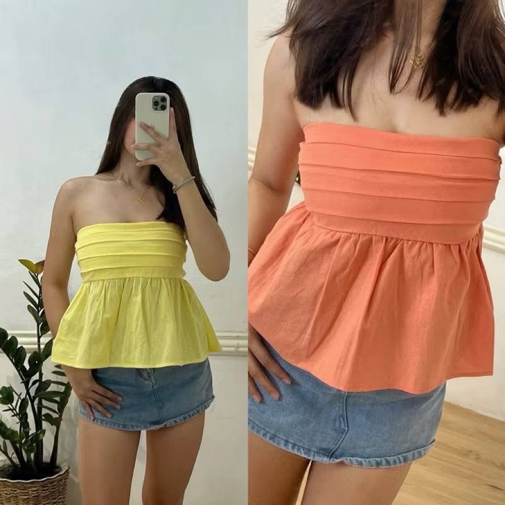 TUBE PEPLUM LAYERED LINEN TOPS | Shopee Philippines