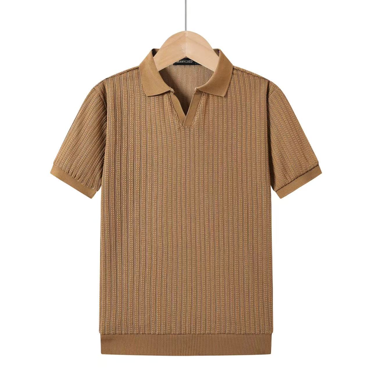 Mannered Men's V-Neck Spread Collar Polo Shirts Hollow Out Design ...