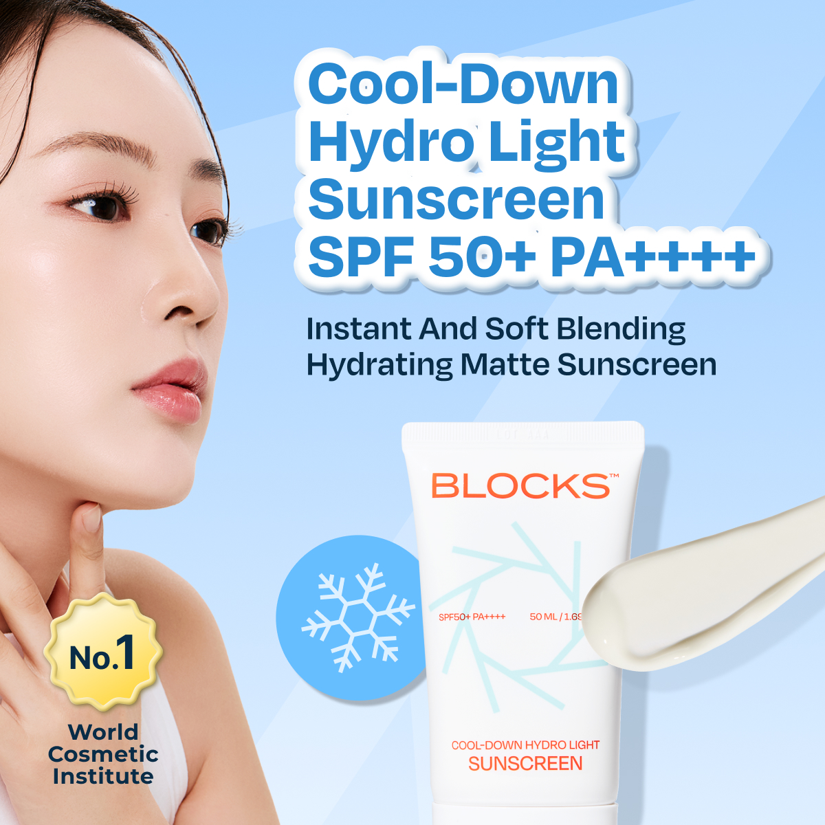 [50ml] BLOCKS Cool-Down Hydro Light Sunscreen SPF50+ PA++++ Non-Sticky ...