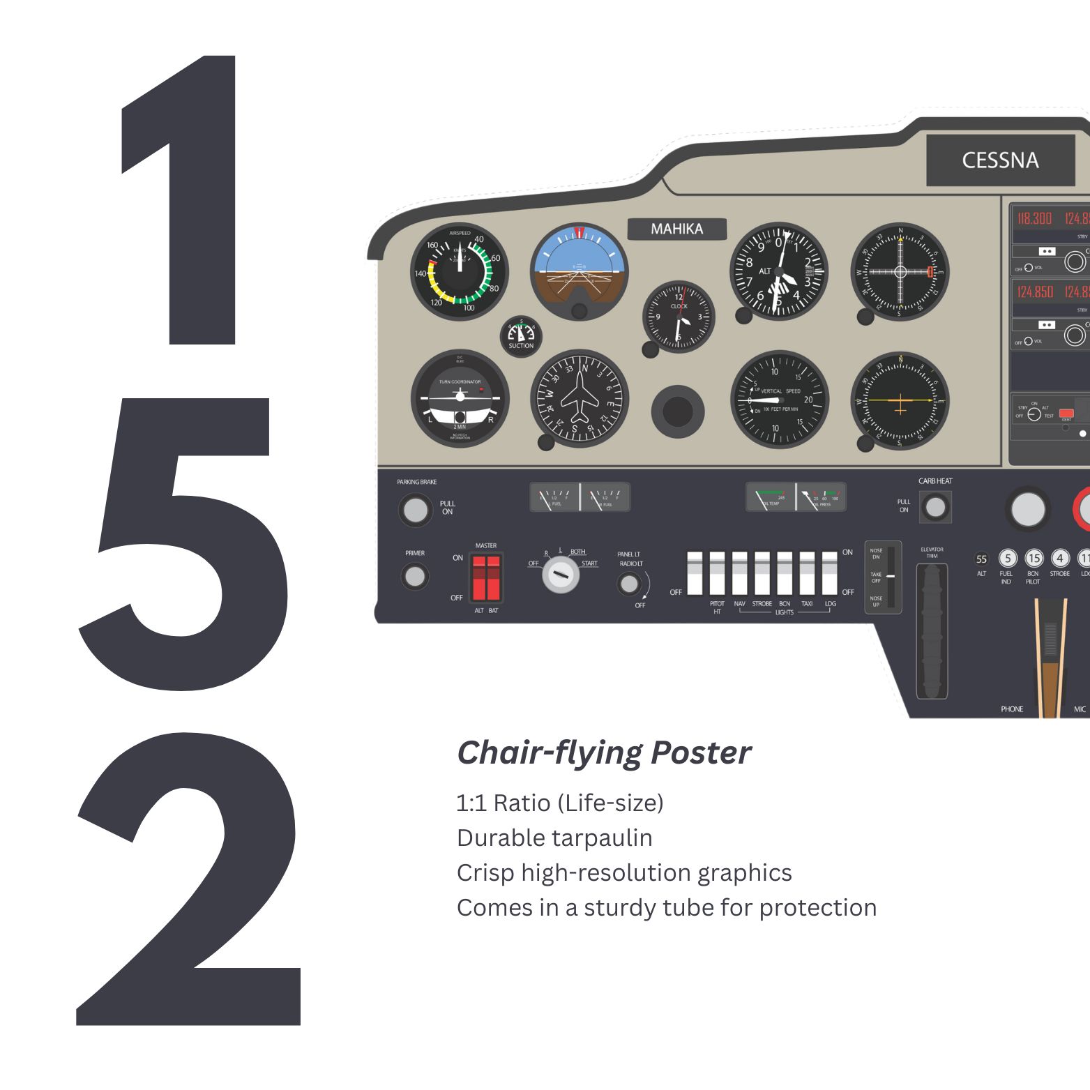 Cessna 150/152/172 Cockpit Poster – Chair Flying & Pilot Training Wall ...