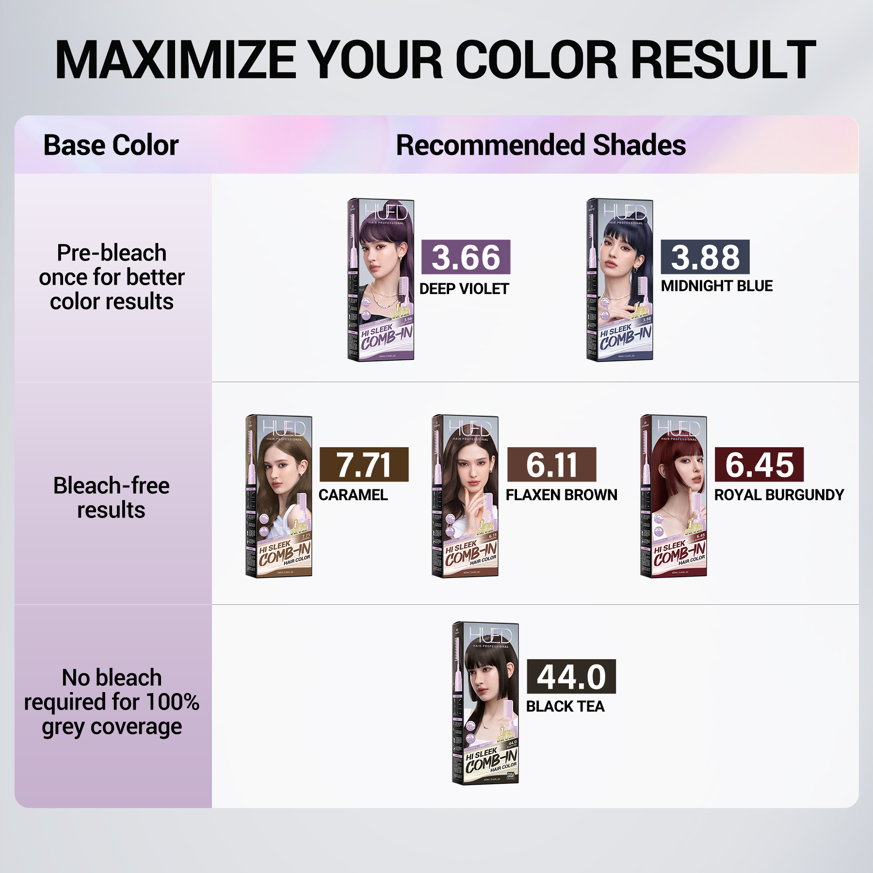 HUED Hi Sleek Comb-in Hair Color - 1 Step Salon-Fresh Formula with ...