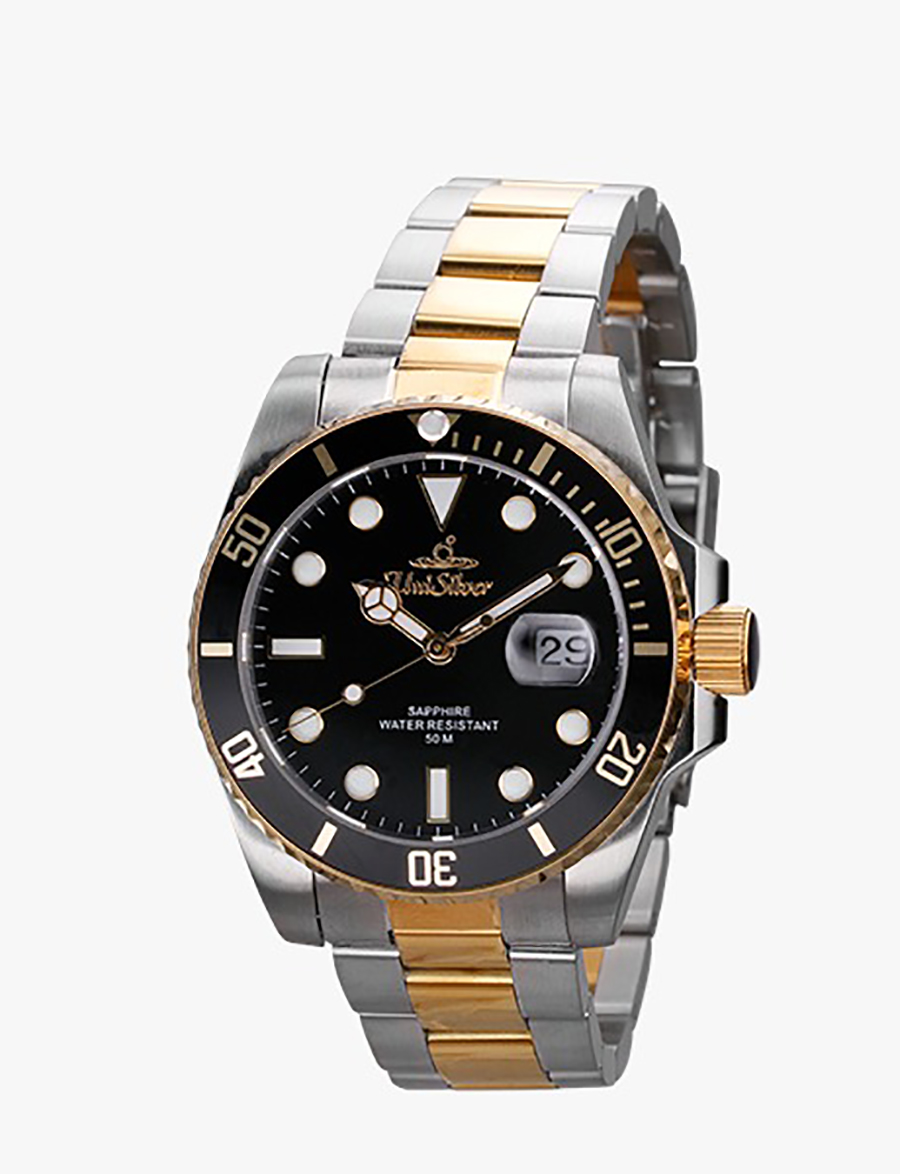 UniSilver TIME Men's Two Tone/ Black Sapphire Glass Analog Stainless ...