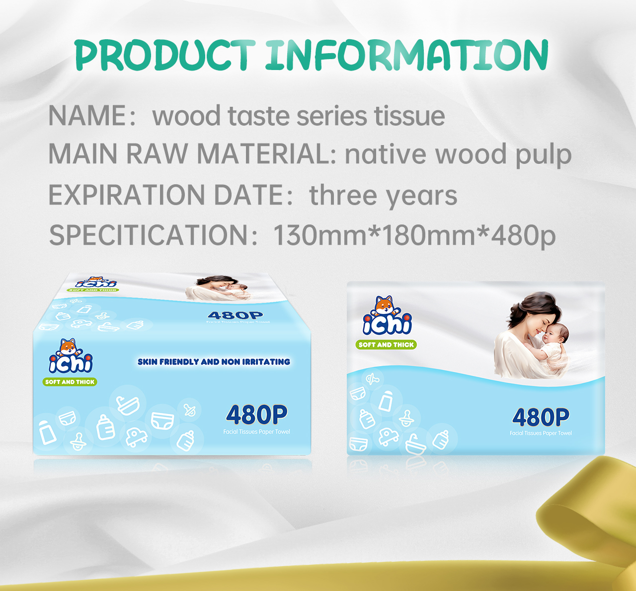 480 sheets Tissue 1pack(8pcs) ICHI Organic Facial Tissue Paper towel 3 ...