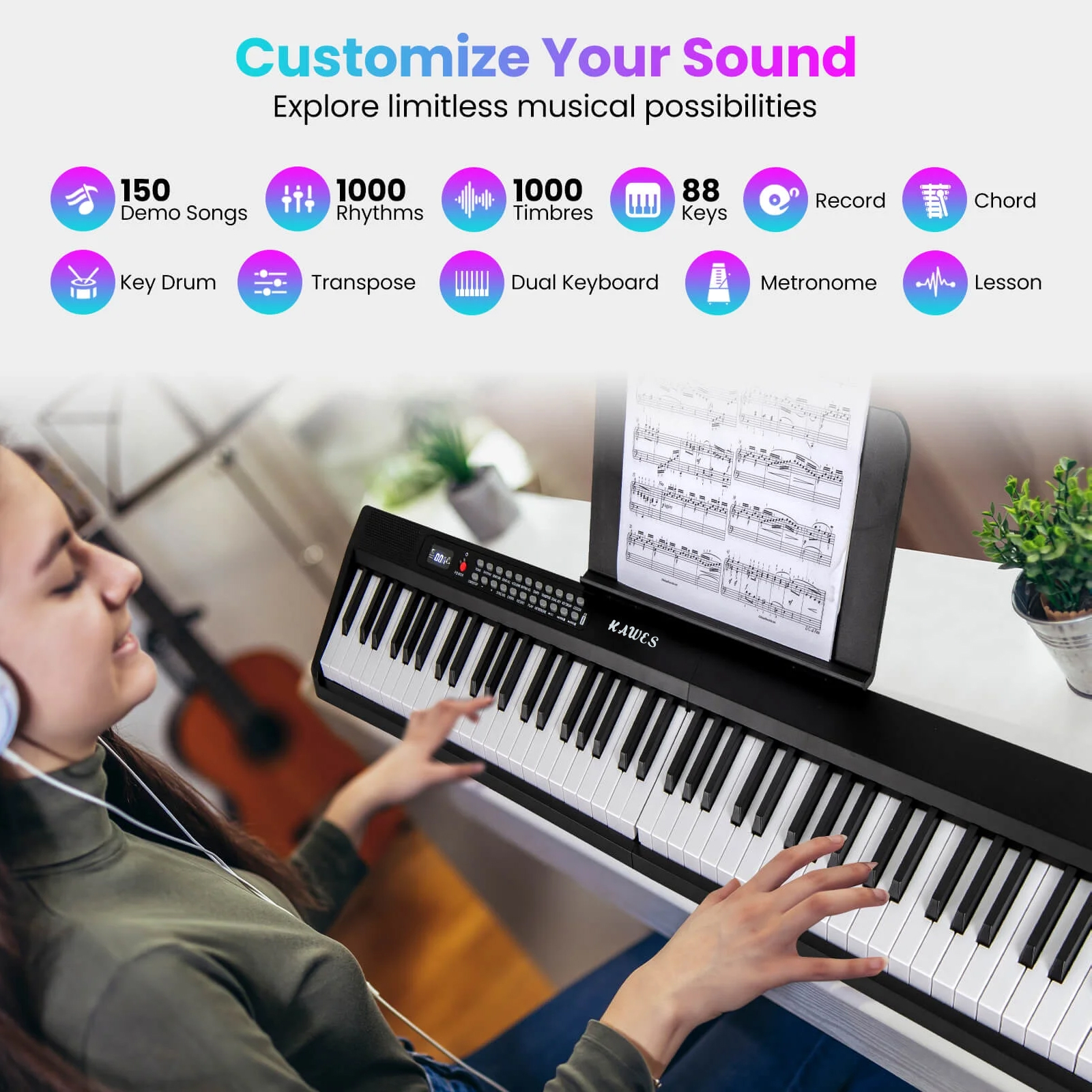 KAWES Bluetooth Digital 88 Keys Foldable Piano Keyboard Electric ...