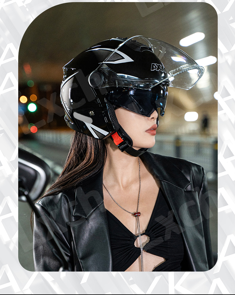 AXK Motorcycle Half Face Helmet For Men And Women HD Double Mirror ICC ...