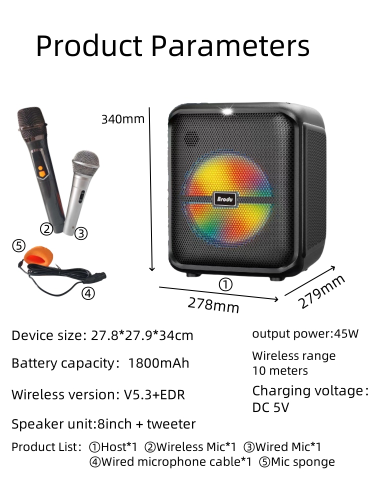 Brodu BTS-1740 Bluetooth Speaker Karaoke Speaker with 2 Microphones ...