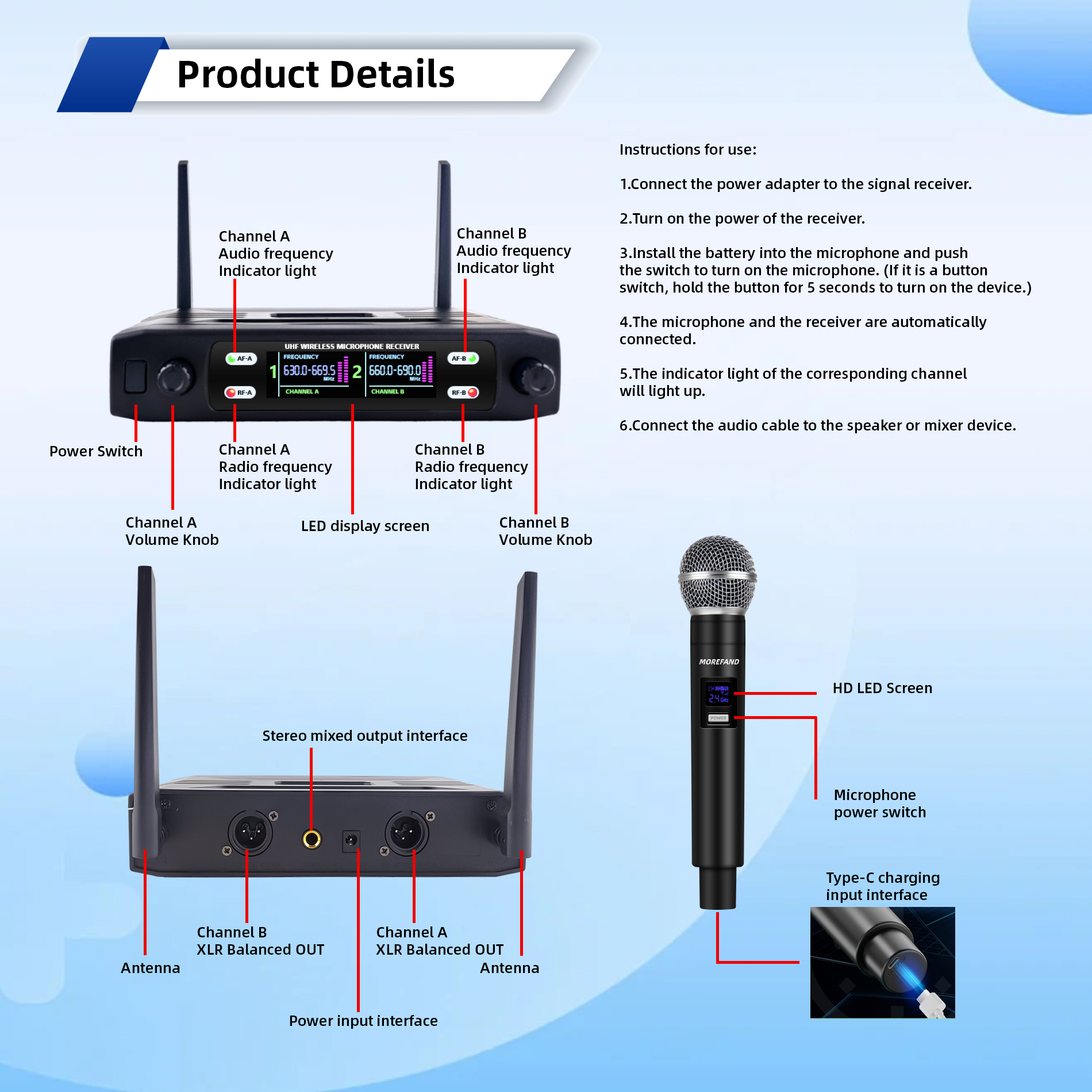 wireless microphone original branded MOREFAND,Karaoke Mic,UHF wireless ...