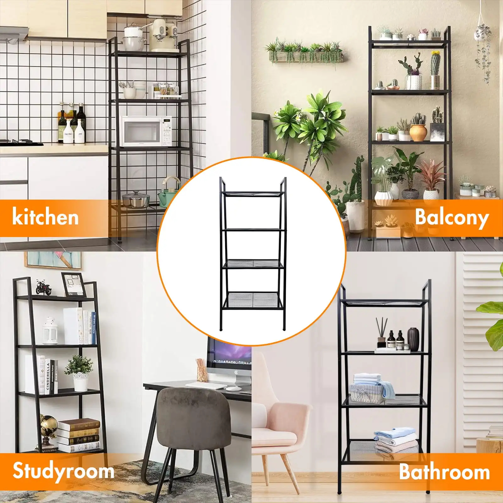 Trapezoidal Metal Bookshelf Storage Rack 3/4/5 Layers Organizer Rack ...