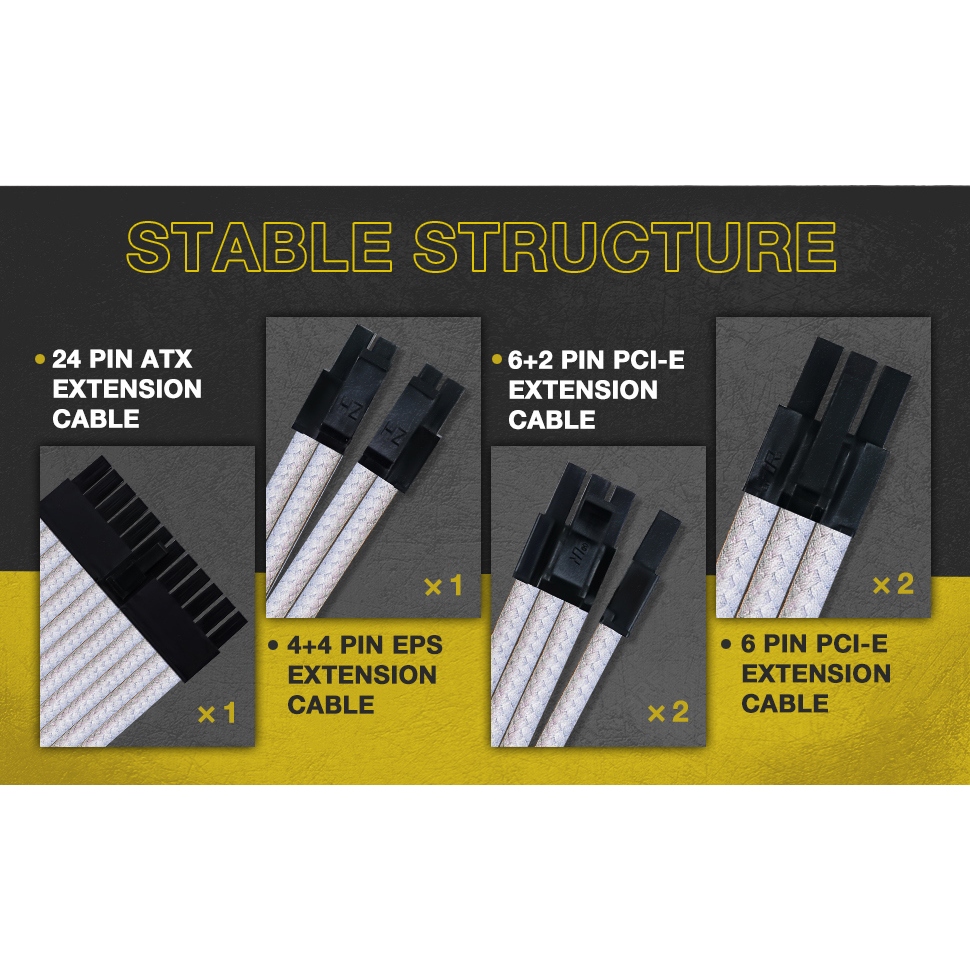 PSU Cable Extension Kit 30CM Length with Cable 24Pin 8Pin(6P+2P) PCI-E ...