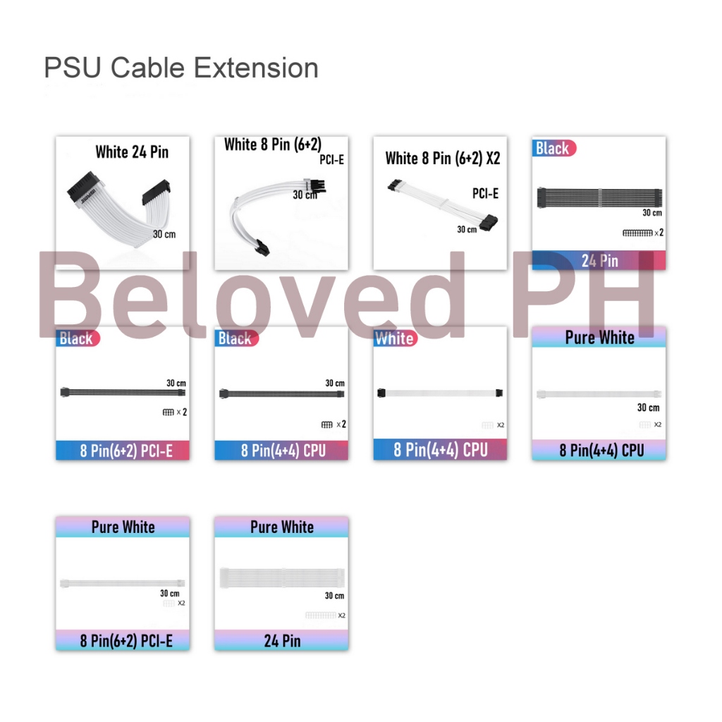 PSU Cable Extension Kit 30CM Length with Cable 24Pin 8Pin(6P+2P) PCI-E ...