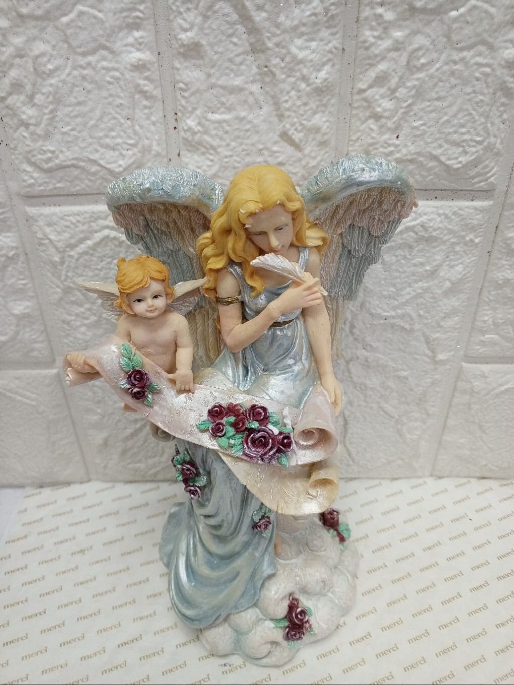9 inches POLY LADY ANGEL WITH CHERUBIN FIGURINE DECORATION | Shopee ...