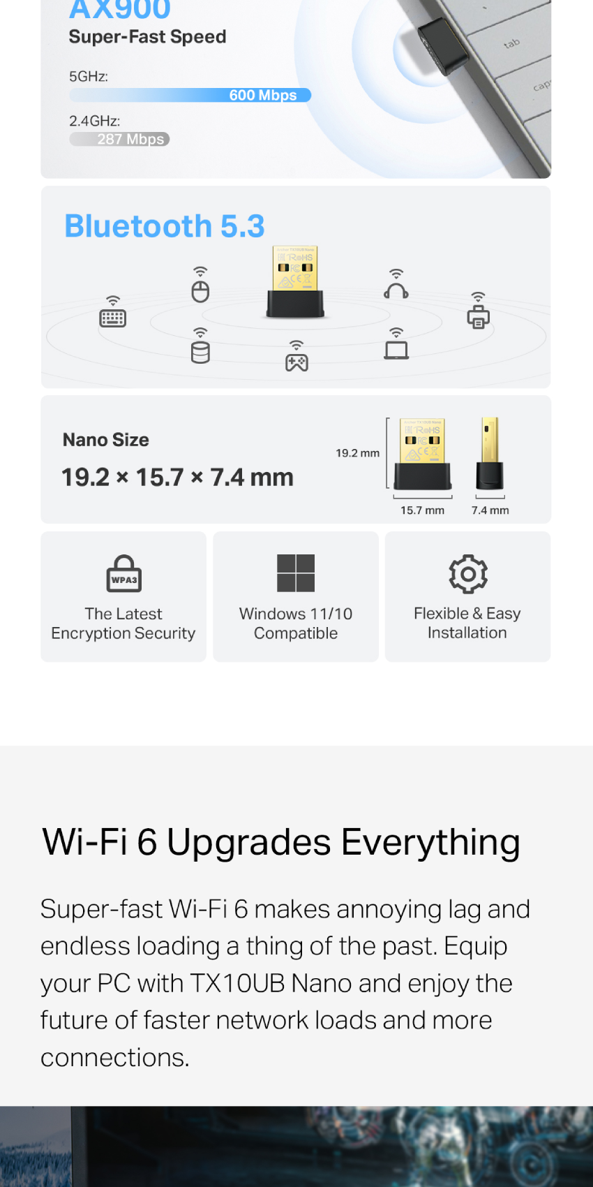 TP-Link | Archer TX10UB Nano | AX900 | Nano | Wi-Fi 6 | USB | Wi-Fi ...