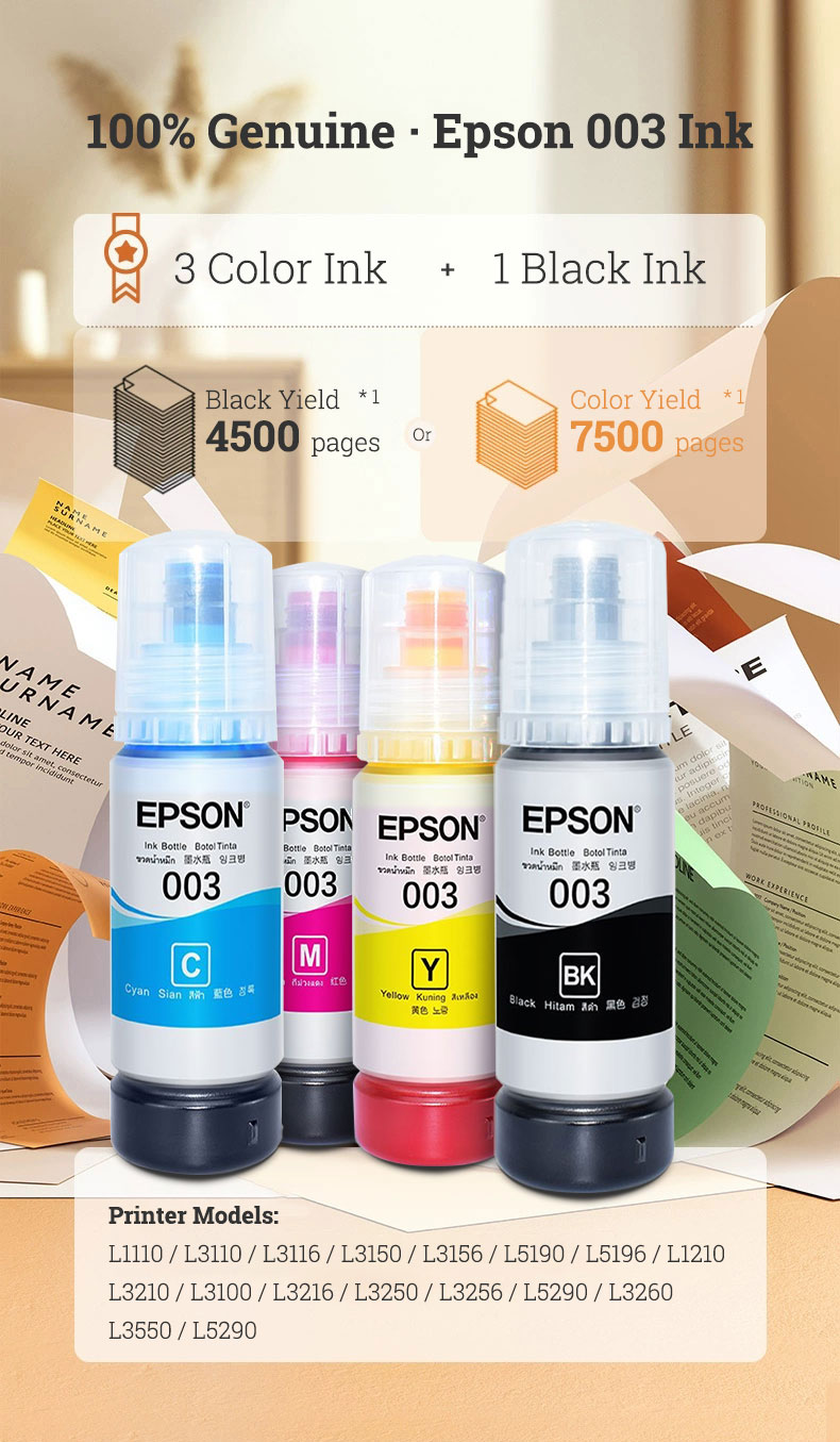 100% Original Epson 003 Ink 65ml Genuine Refill Ink L3210/L1110/L3110 ...